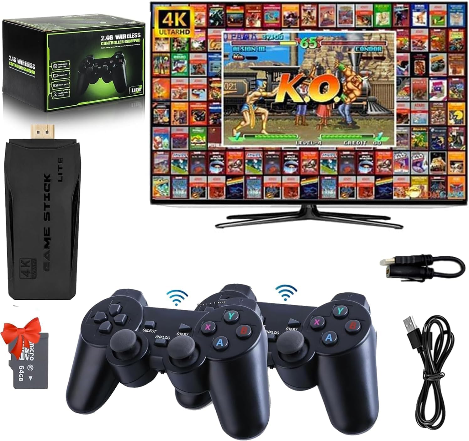 Wireless Retro Game Console, Retro Game Stick with Built-in 9 Emulators, 20,000+ Games, 4k Hdmi ...