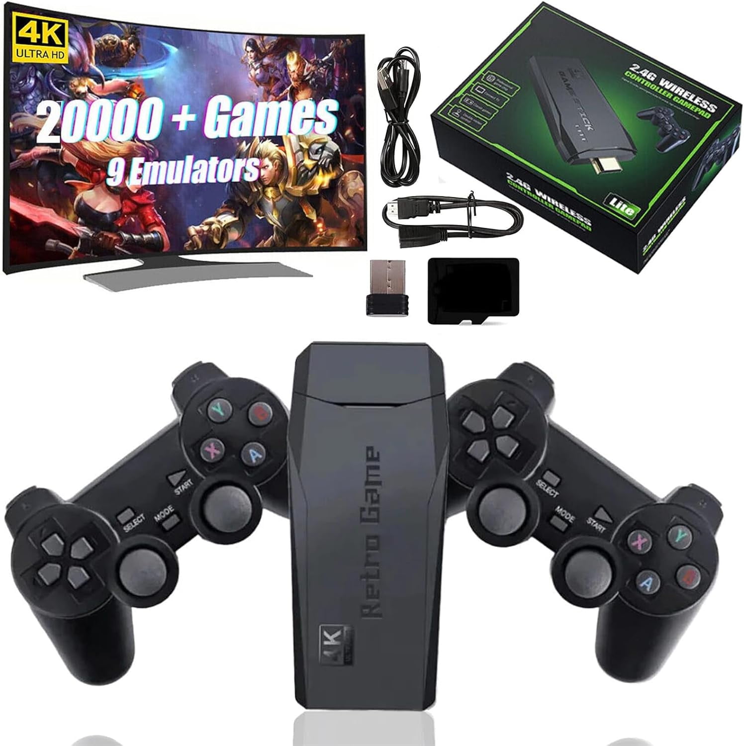 Wireless Retro Game Stick, Retro Video Game Console, 9 Emulators, with Over 10000 Built-in ...