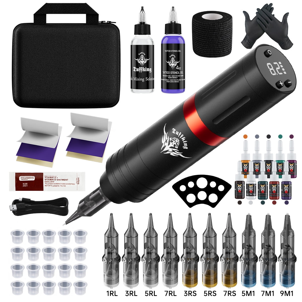 Wireless Rotary Tättoo Pen Kit, Bigtrek Complete Rotary Tättoo Machine ...