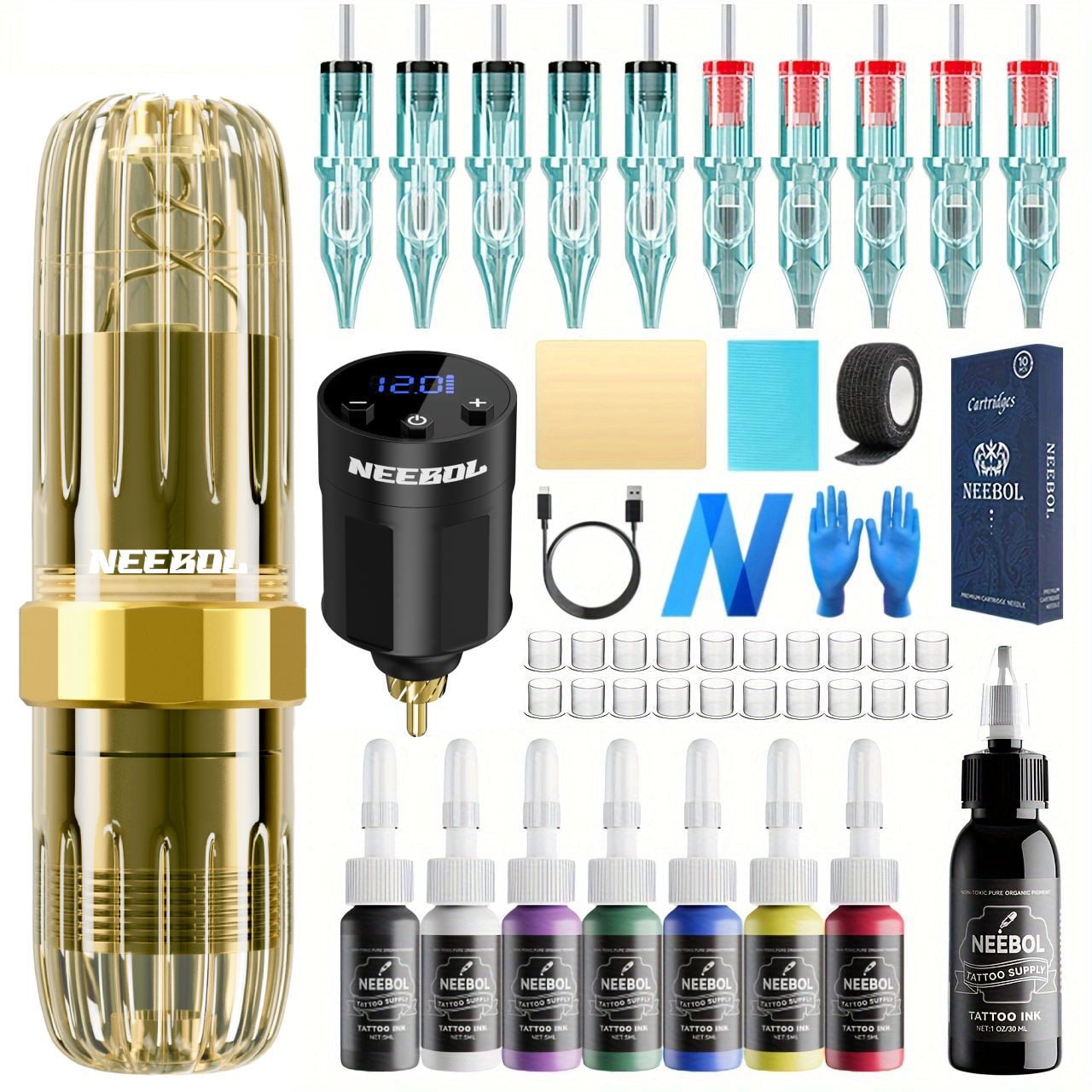 Wireless Rotary Tättoo Pen Set - Adjustable Voltage, Coreless Motor ...