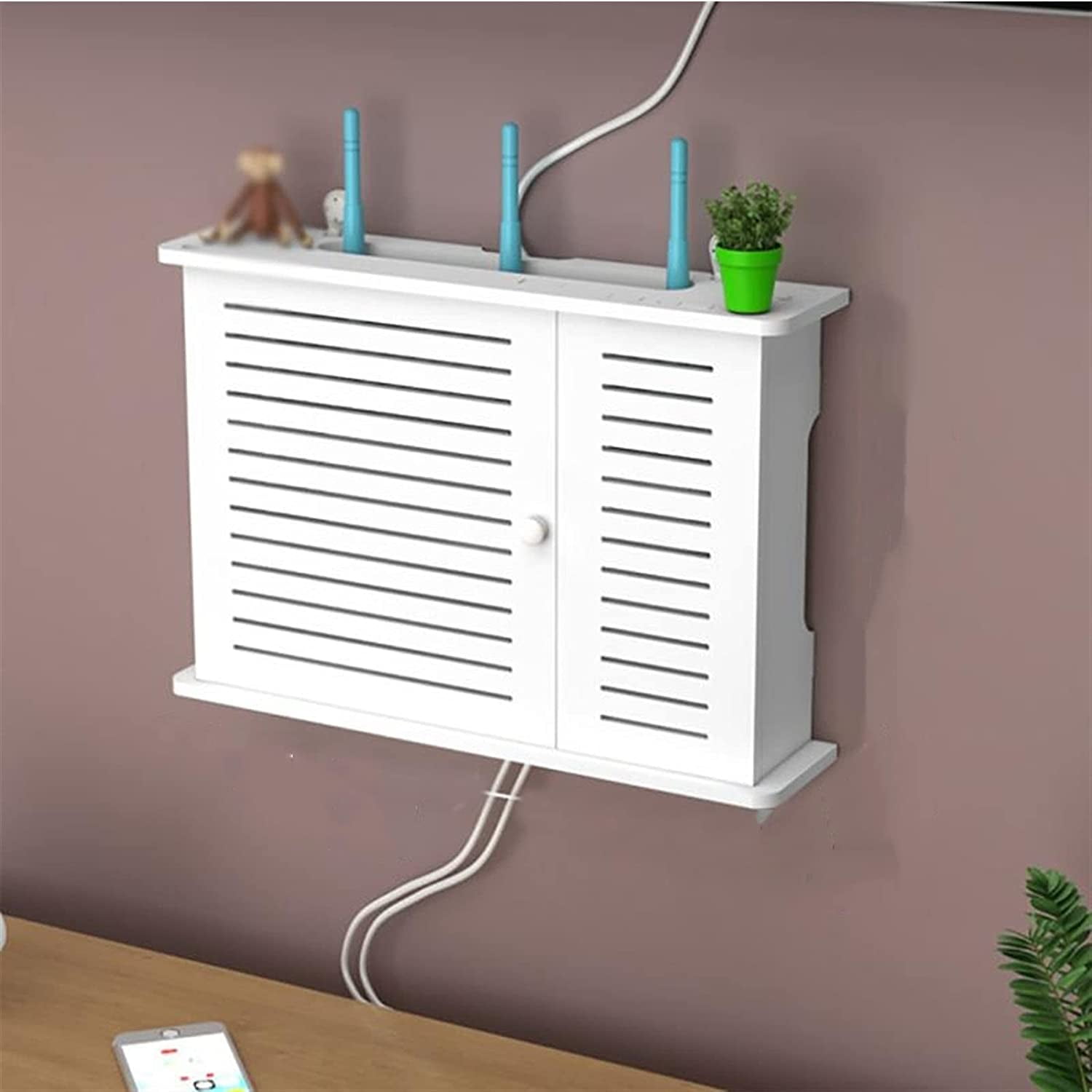 Wireless Router Storage Box, WiFi Router Storage Boxes Wooden Box Cable ...