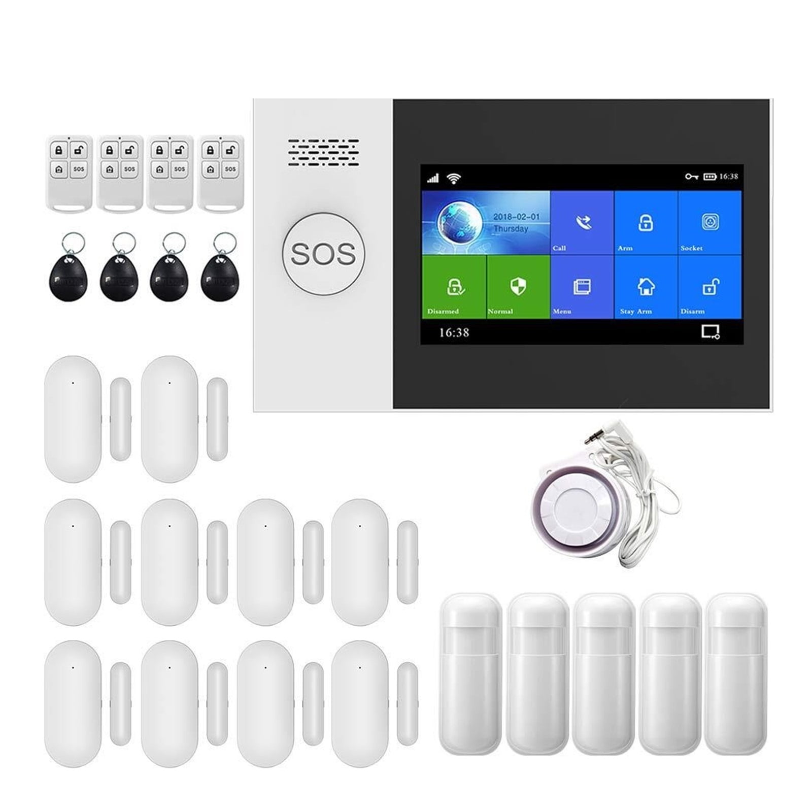 Wireless SIM 4G GSM Home Burglar Security 4.3inch Touch Screen Alarm System SMS Tuya Life APP ...