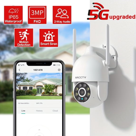 Wireless Security Camera 1296P Full-Color Night Vision 5G&2.4G WiFi Two ...