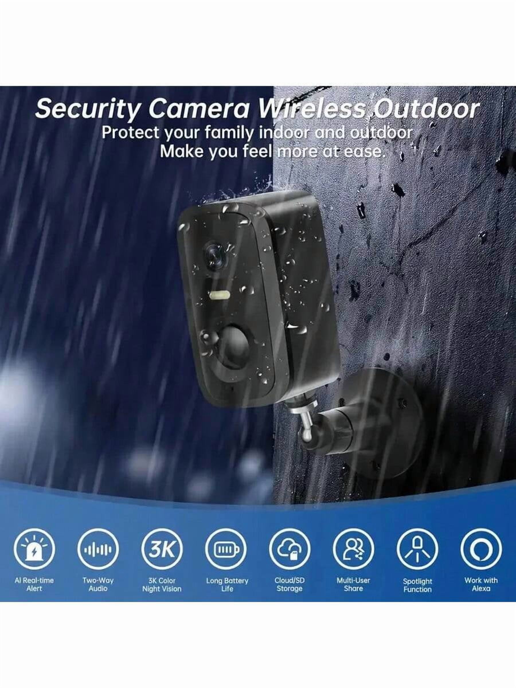 Wireless Security Camera 2K HD, Battery Powered WiFi Cam with Color Night Vision, Spotlight ...