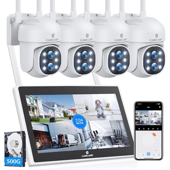 Wireless Security Camera System with Monitor,10x Zoom 5MP Dual Lens ...