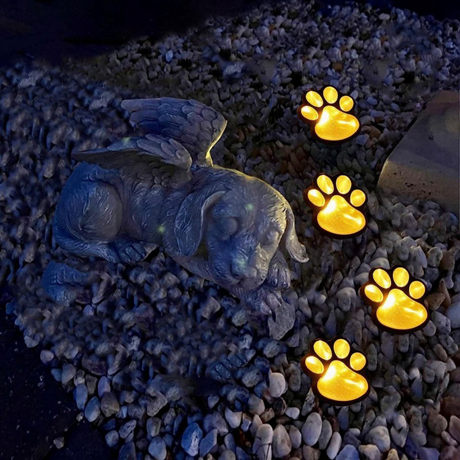 Wireless Set of 4 Solar Dog Print Lights Garden Statue Lantern LED Path ...