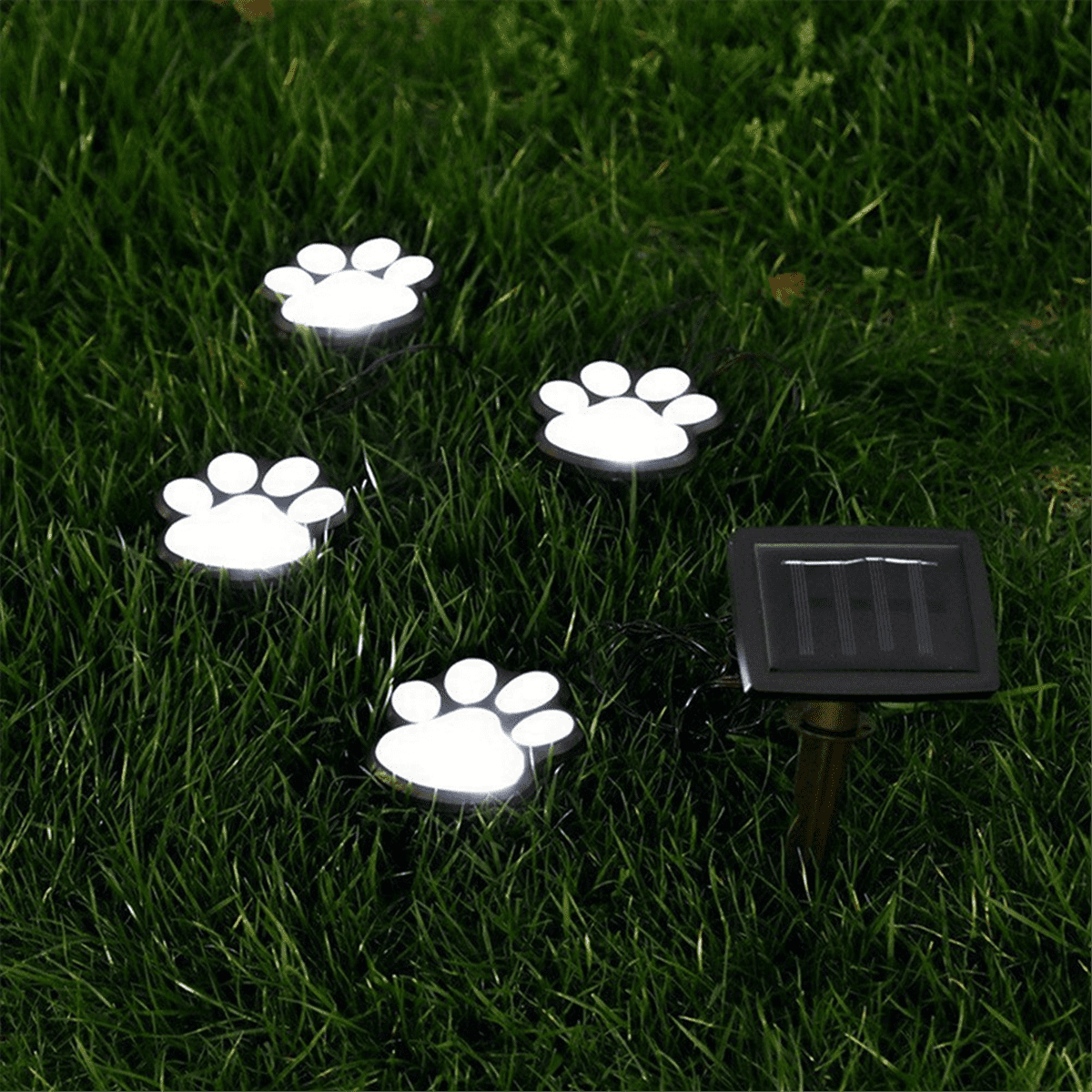 Wireless Set of 4 Solar Dog Print Lights Garden Statue Lantern LED Path ...