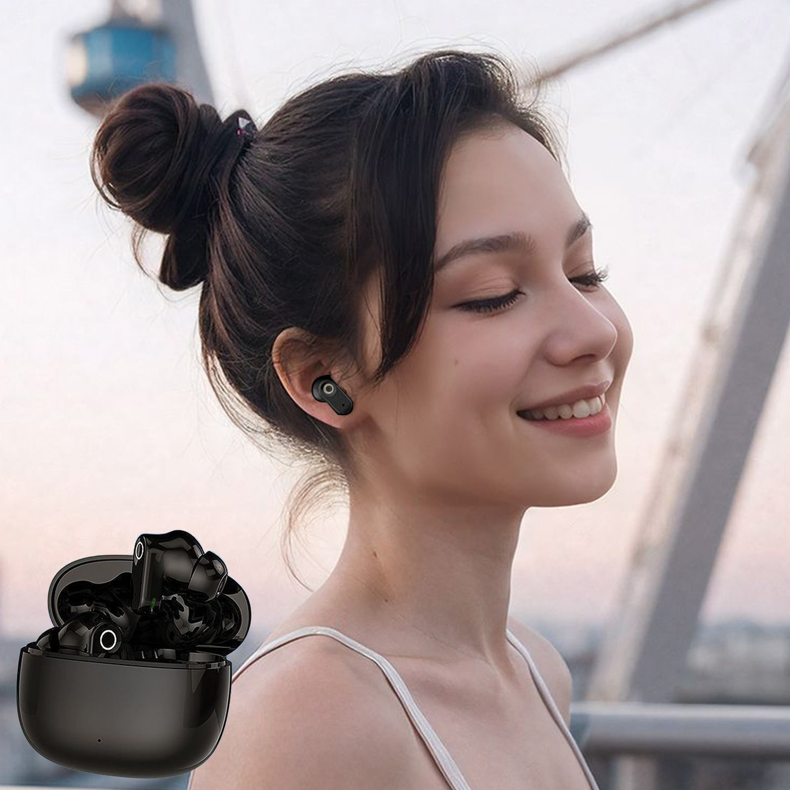 Wireless Short Stems Half In Ear Bluetooth Earbuds Long Battery HiFi ...