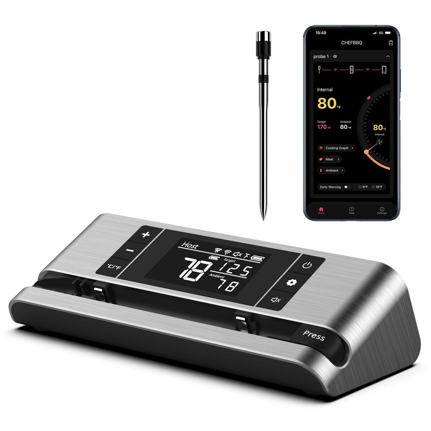 Wireless Smart Meat Thermometer with Dual-Sensor Probe, 500FT Remote ...
