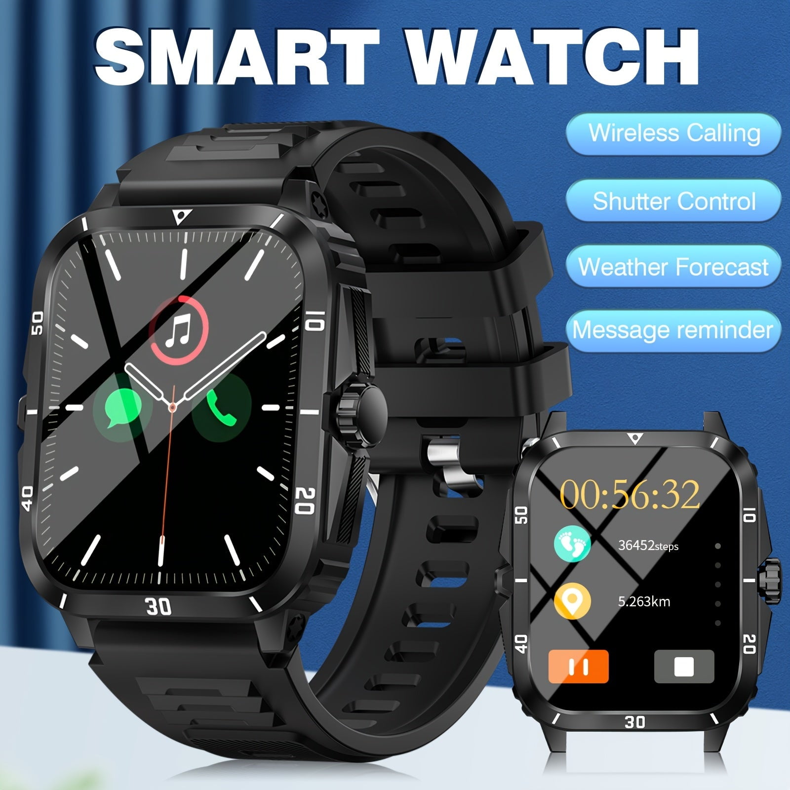 Wireless Sports Smartwatch - Long Battery Life, HD Large Screen, Step ...