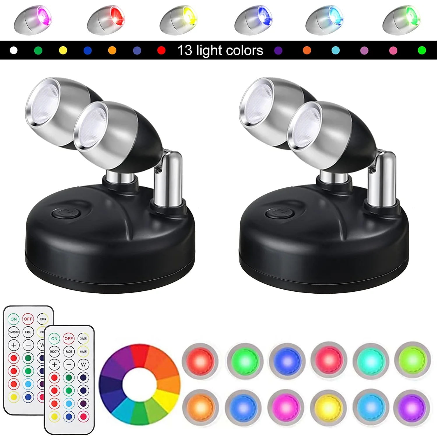 Wireless LED RGB Spotlight, Battery Operated, Rotatable, Indoor, Wall ...
