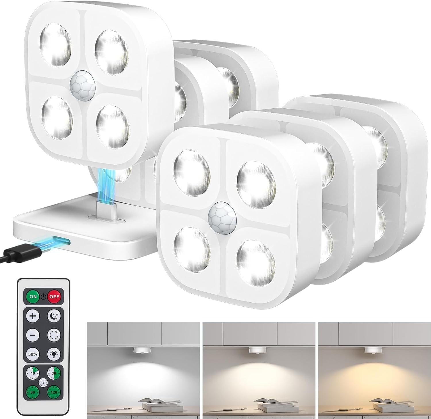 Wireless Step Light Rechargeable Puck Lights with Charging Station,3 ...