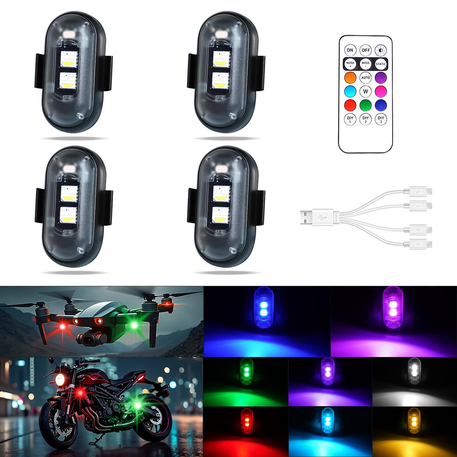 Wireless Strobe Lights IFF17 with Remote，USB Rechargeable Anti ...