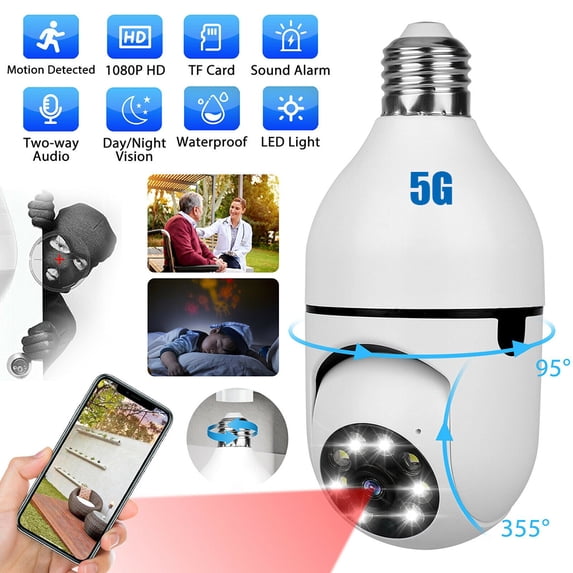 Cooltop Wireless Security Camera, 5G Wifi E27 Light Bulb Camera, 360Â ...