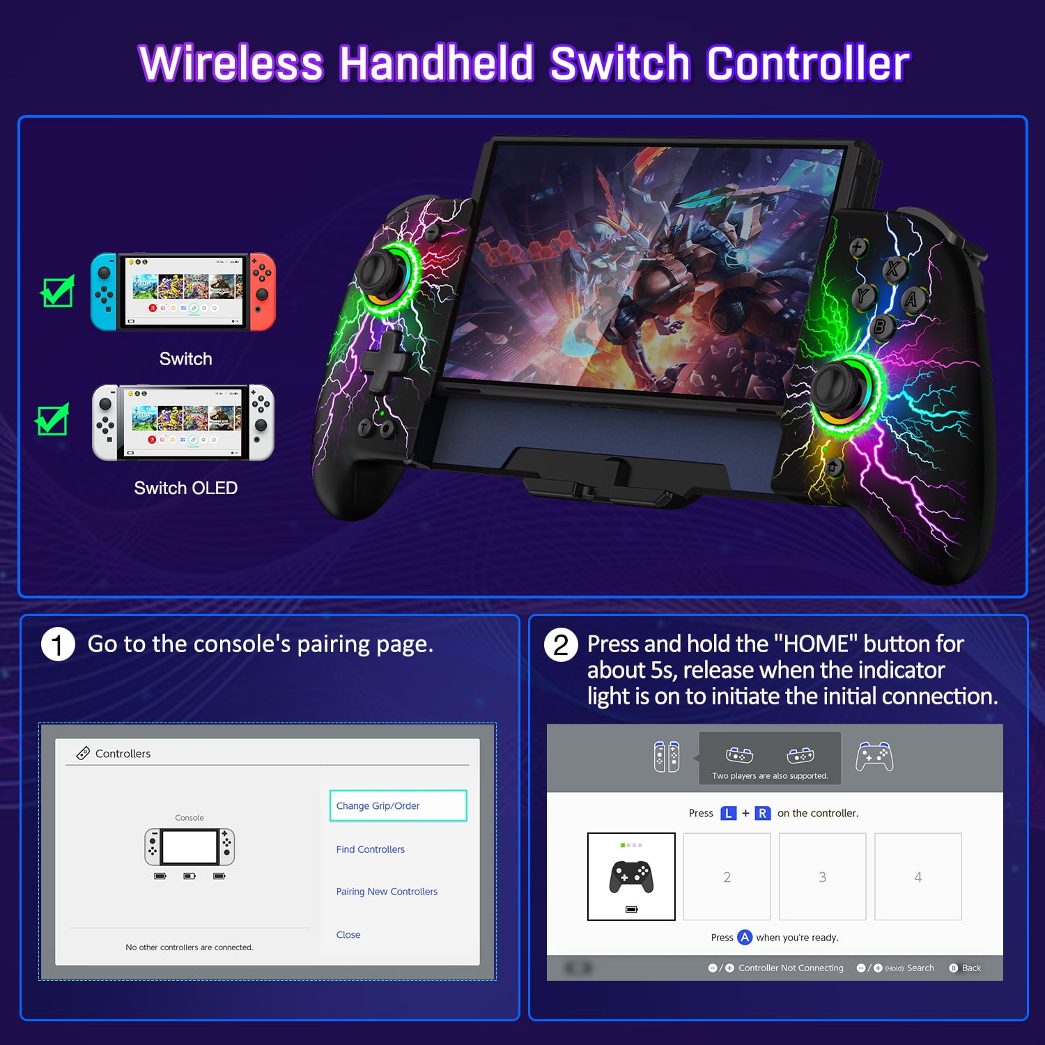 Wireless Switch Controller, One-Piece Joypad Controller Replacement for Switch Pro Controller ...