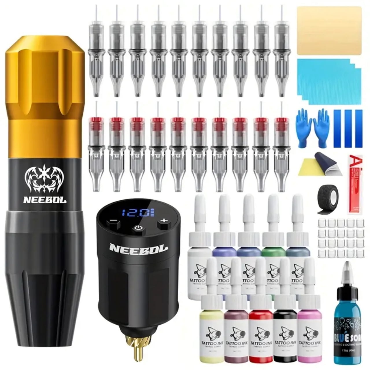 Wireless Tättoo Pen Set - Powerful Motor, Adjustable Voltage ...