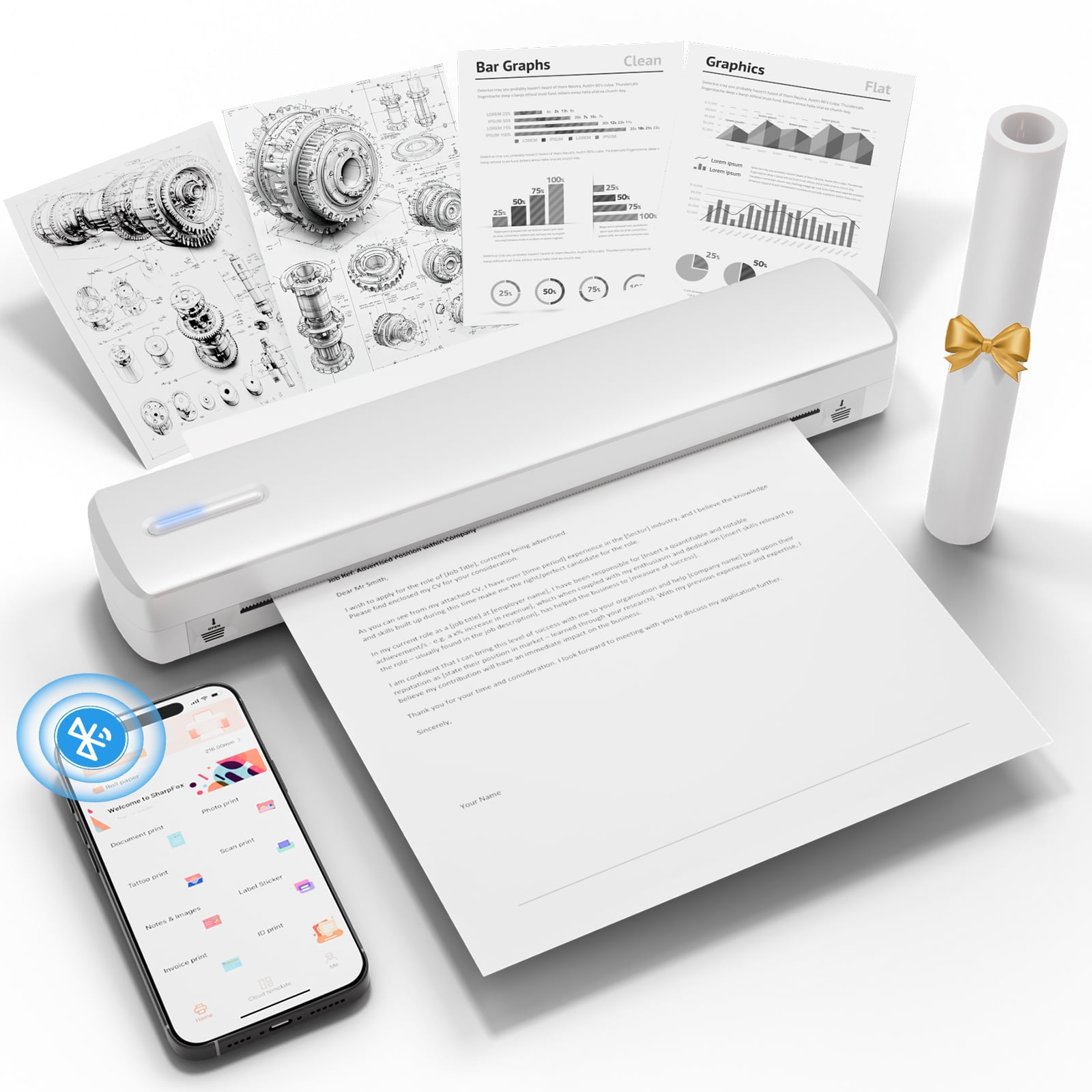 Wireless Thermal Printer, Portable Tattoo Stencil Bluetooth Printer ...