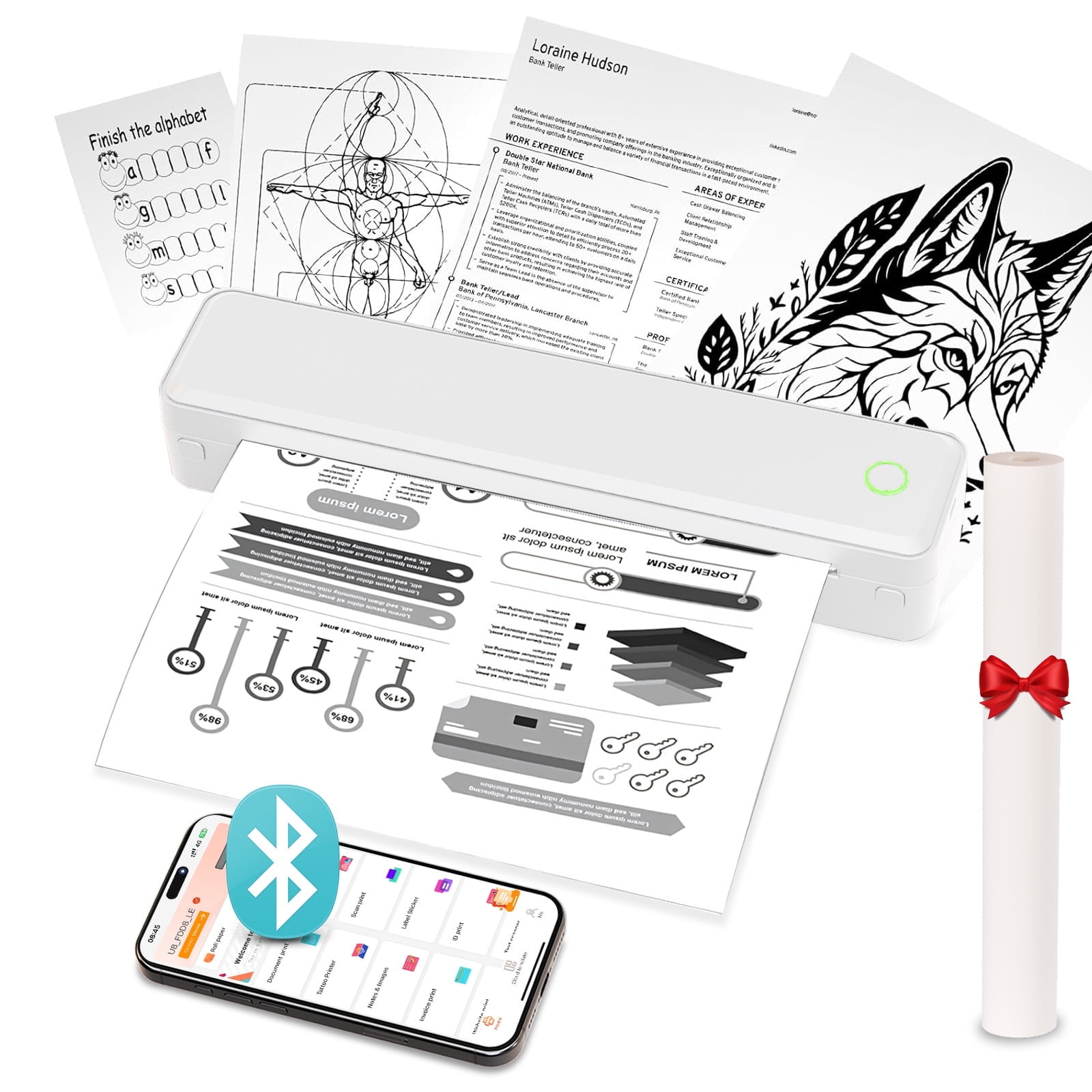 Baokaler Portable Printer Wireless for Travel, Inkless Thermal Printer ...