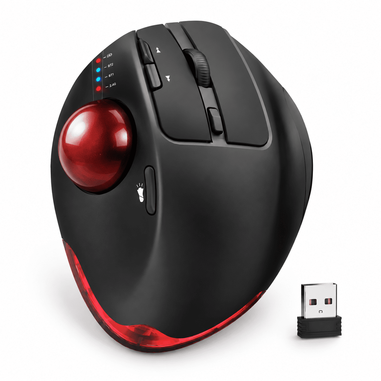 Wireless Trackball Mouse with Red Ball, Adjustable Angle, Rechargeable ...