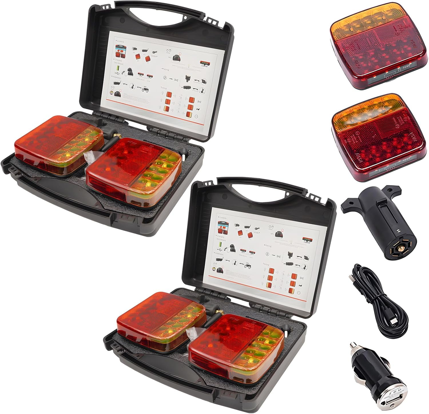 Wireless Trailer Lights Magnetic, LED Wireless Tail Lights for Trailer, Rechargeable Towing ...