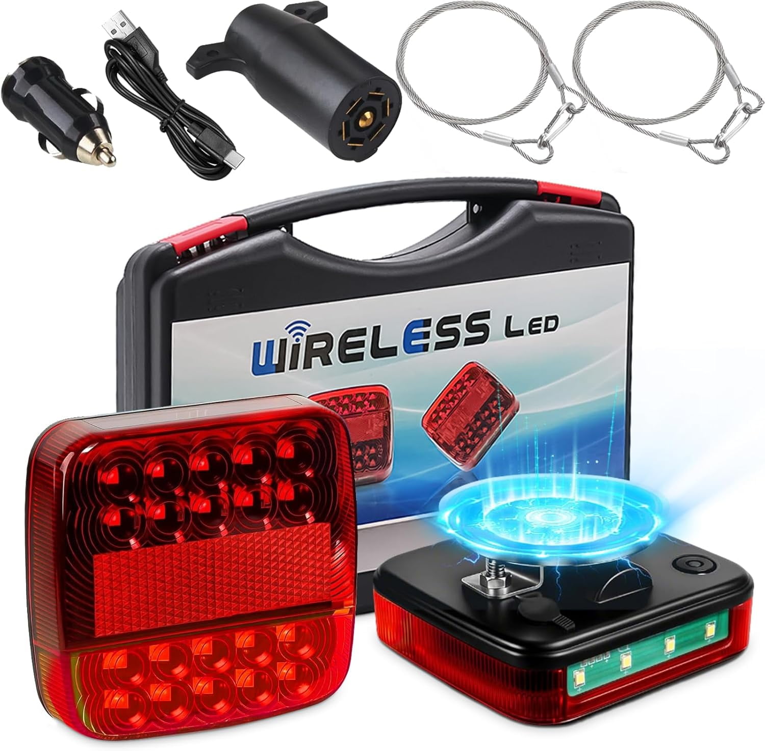 Wireless Trailer Lights Magnetic, Upgrade Recharable Tow LED Kit, IP65 ...