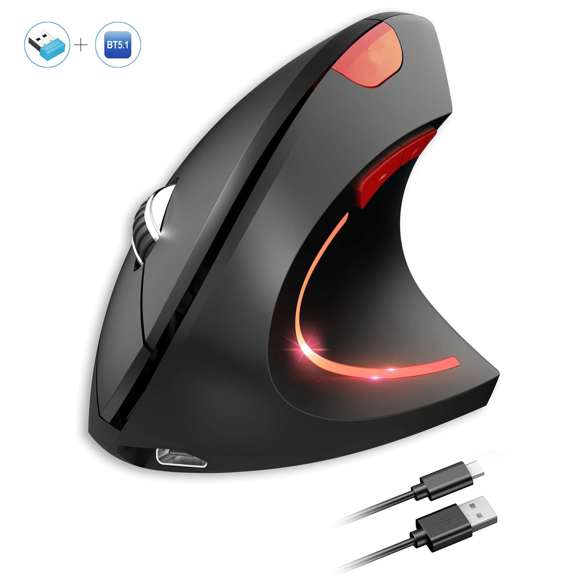 Wireless Vertical Mouse, Up 2400 DPI Silent Gaming Mouse with 4 ...