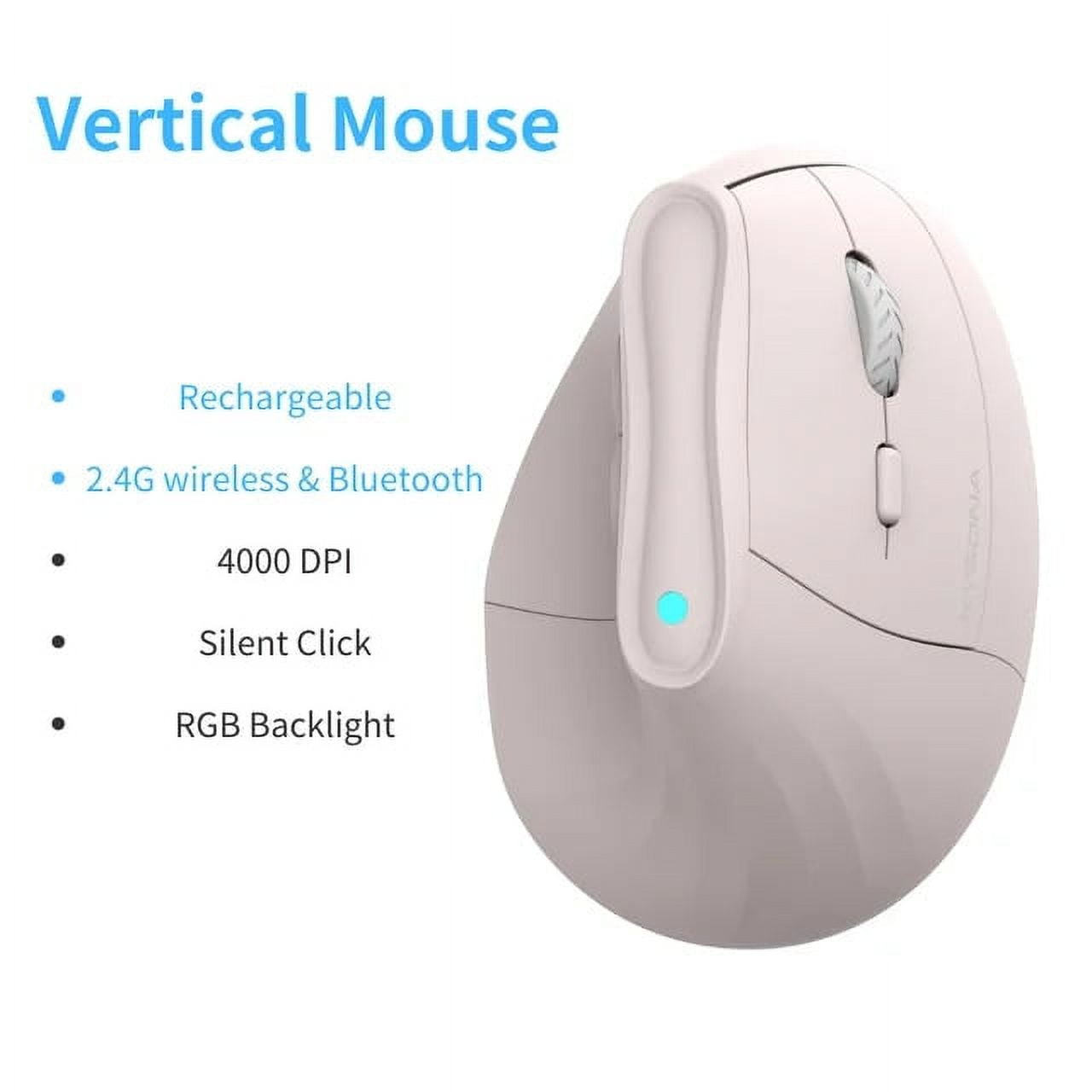 Wireless Vertical Mouse, Bluetooth Ergonomic, RGB Rechargeable, 4000DPI ...