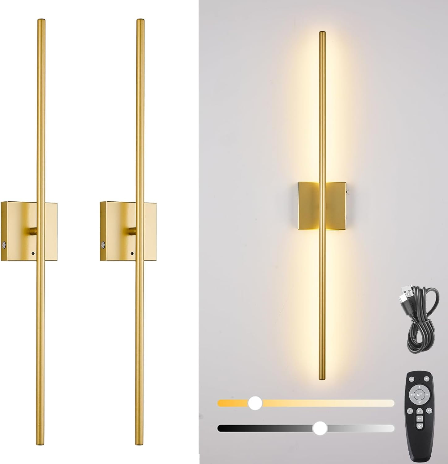 Wireless Wall Sconces Set of 2, Battery Operated Wall Sconce With ...