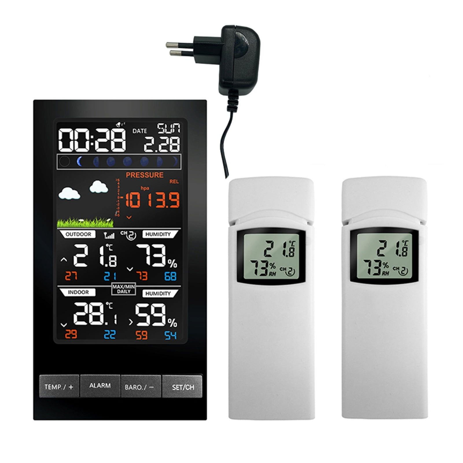 Wireless Weather Station with 2 Outdoor Sensors mmHg Temperature Humidity Display Barometer ...