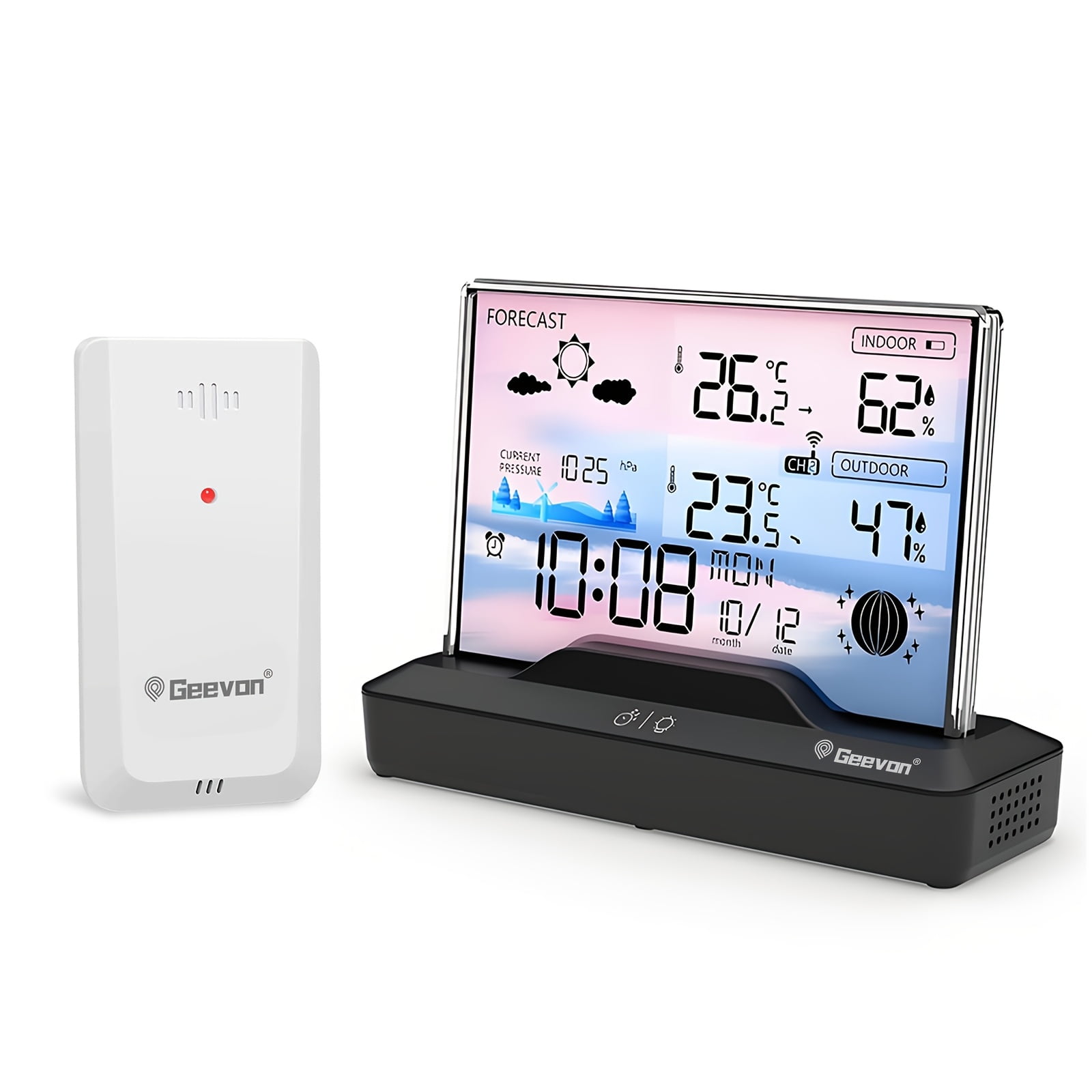 Wireless Weather Station (Black) - Colorful Display, Thermometer ...