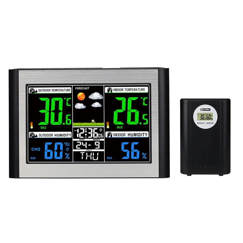 Wireless Weather Station Clock with Outdoor Sensor and Digital Color ...