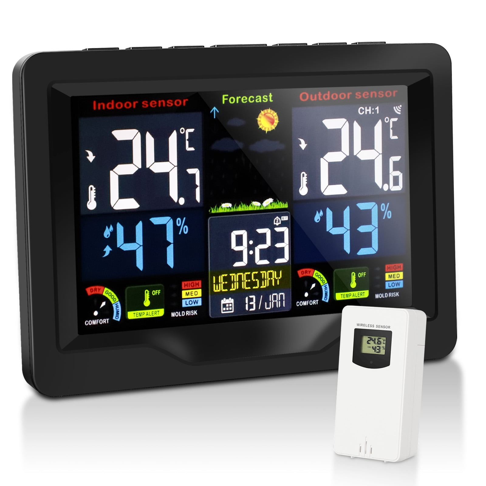 TSV Digital Wireless Weather Station, Indoor/Outdoor Thermometer ...