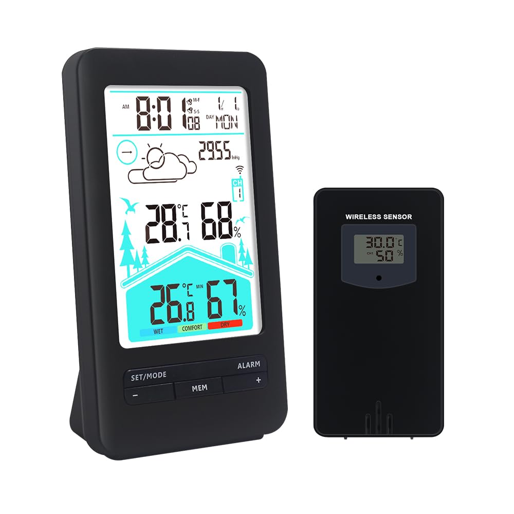 Wireless Weather Station with Sensor Atomic Clock Indoor Outdoor ...