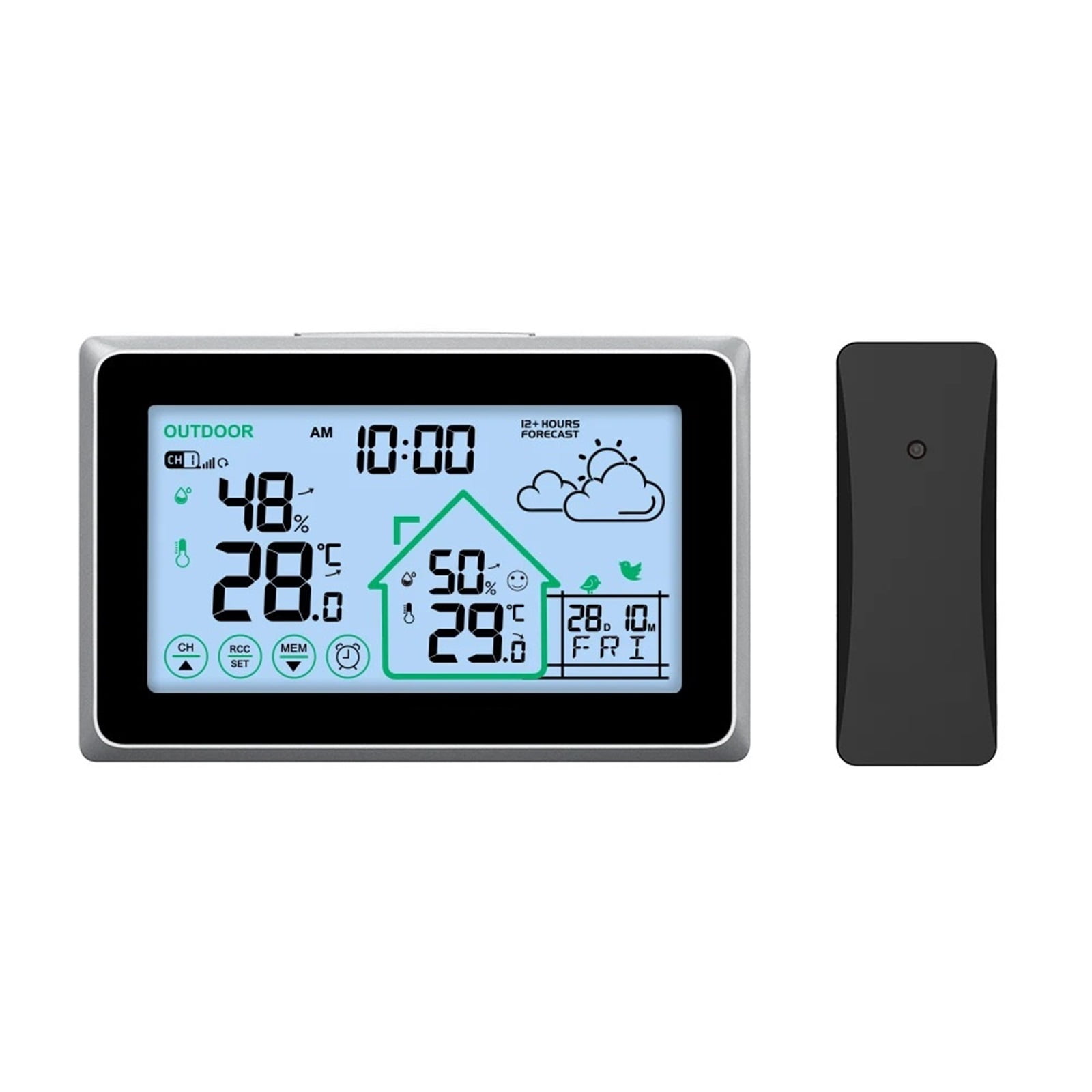 Wireless Weather Station Touch LCD Digital DCF Wall Clock In/Outdoor ...