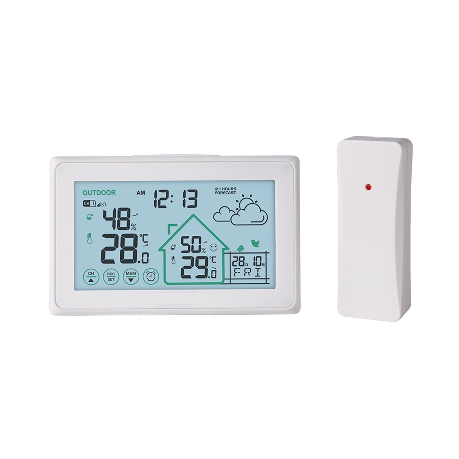 Wireless Weather Station Touch LCD Digital DCF Wall Clock In/Outdoor ...