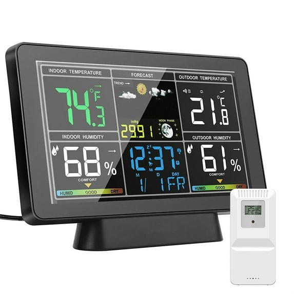 Wireless Weather Station Wooden Alarm Clock Digital Thermometer ...