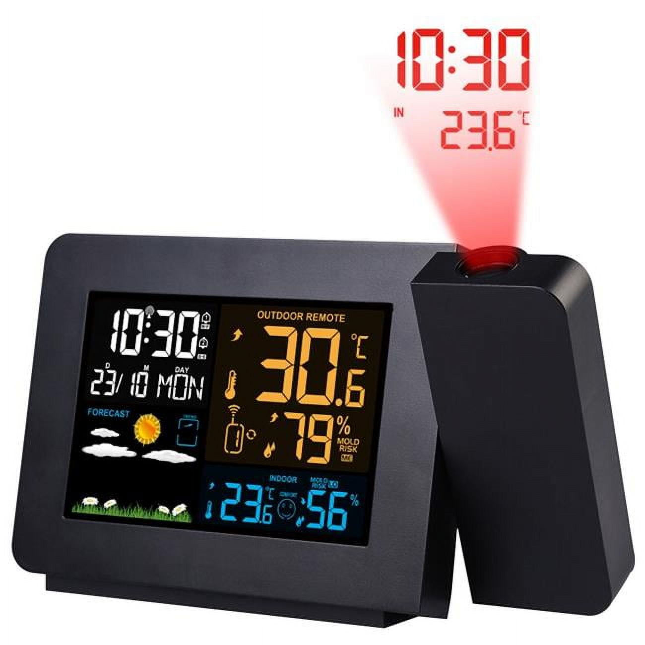 Wireless Weather Station with Atomic Projection Alarm Clock, Dual ...