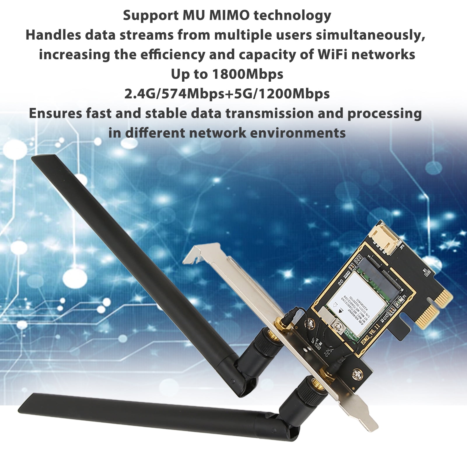Wireless WiFi 6 PCIE Card with 2 Antenna 1800Mbps 2.4Ghz 5Ghz Support ...