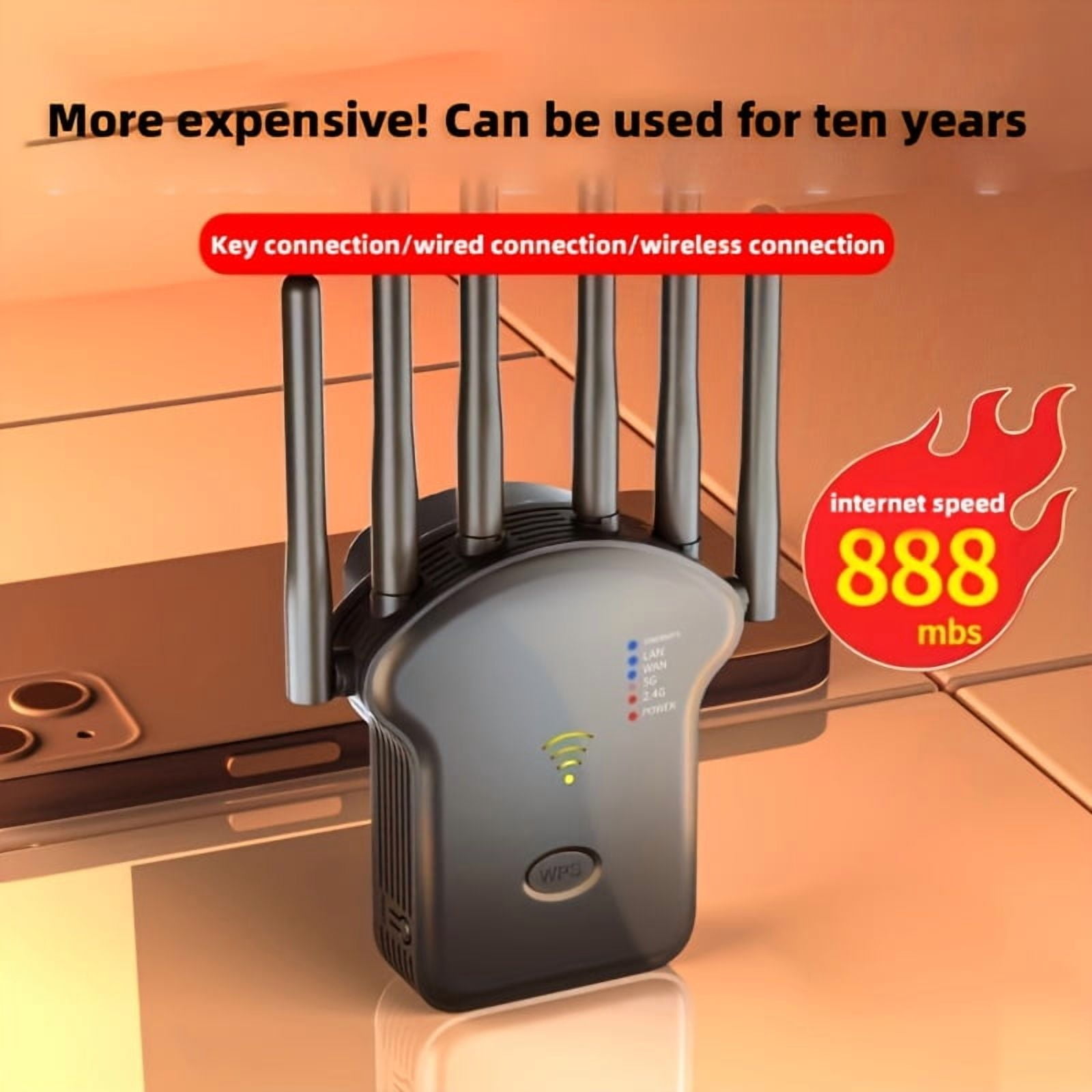 Wireless WiFi Booster 300Mbps, 2.4GHz USB Repeater with 6 Antennas ...