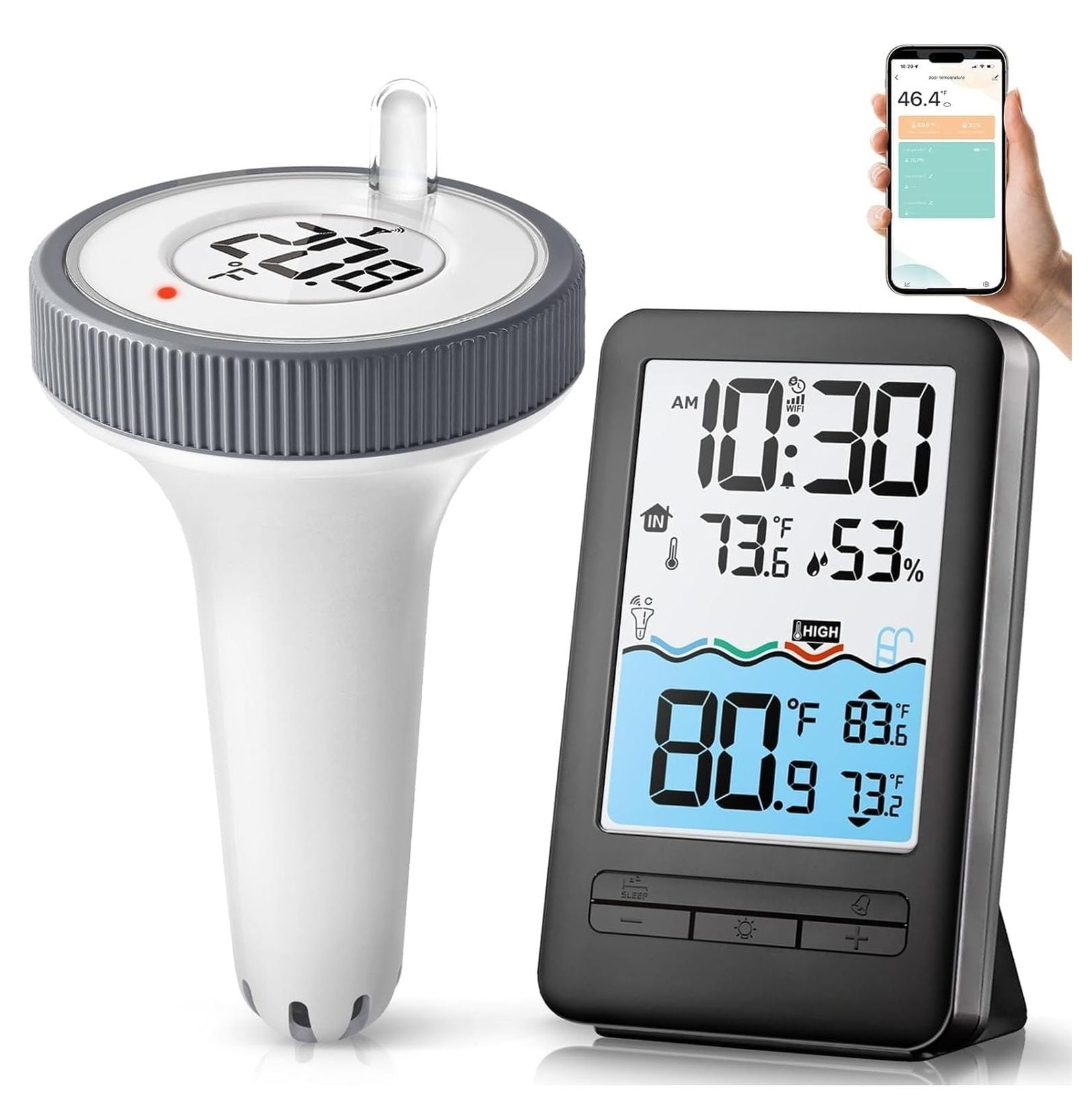 Wireless WiFi Pool Thermometer with Easy-to-Read 4" Digital LCD Display ...