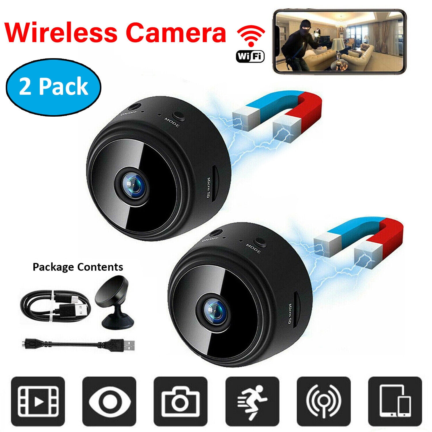 Wireless Wifi Mini Camera IP Home Security HD 1080P DVR Night Vision ...