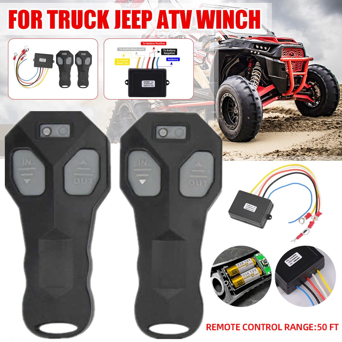 Wireless Winch Remote Control Kit For Jeep Truck ATV SUV 12V Switch ...