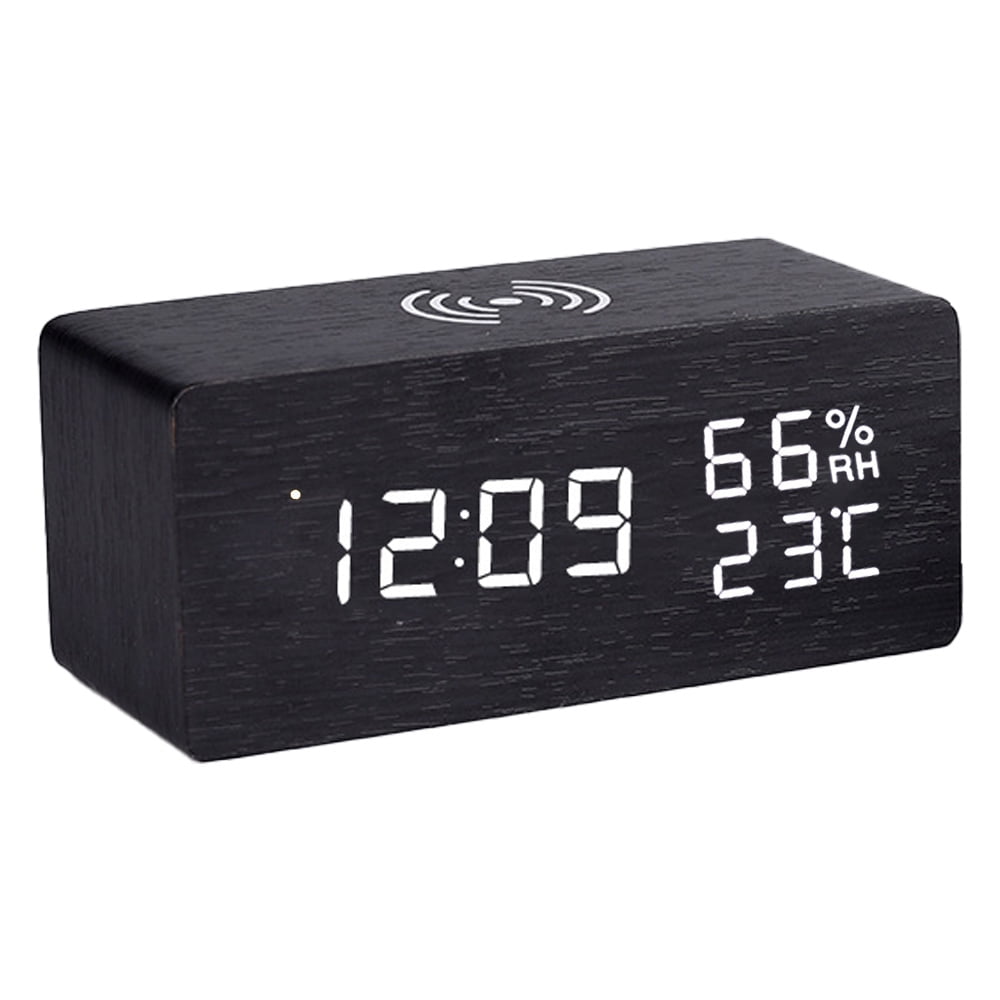 Wireless charging wooden electronic alarm clock - Walmart.com