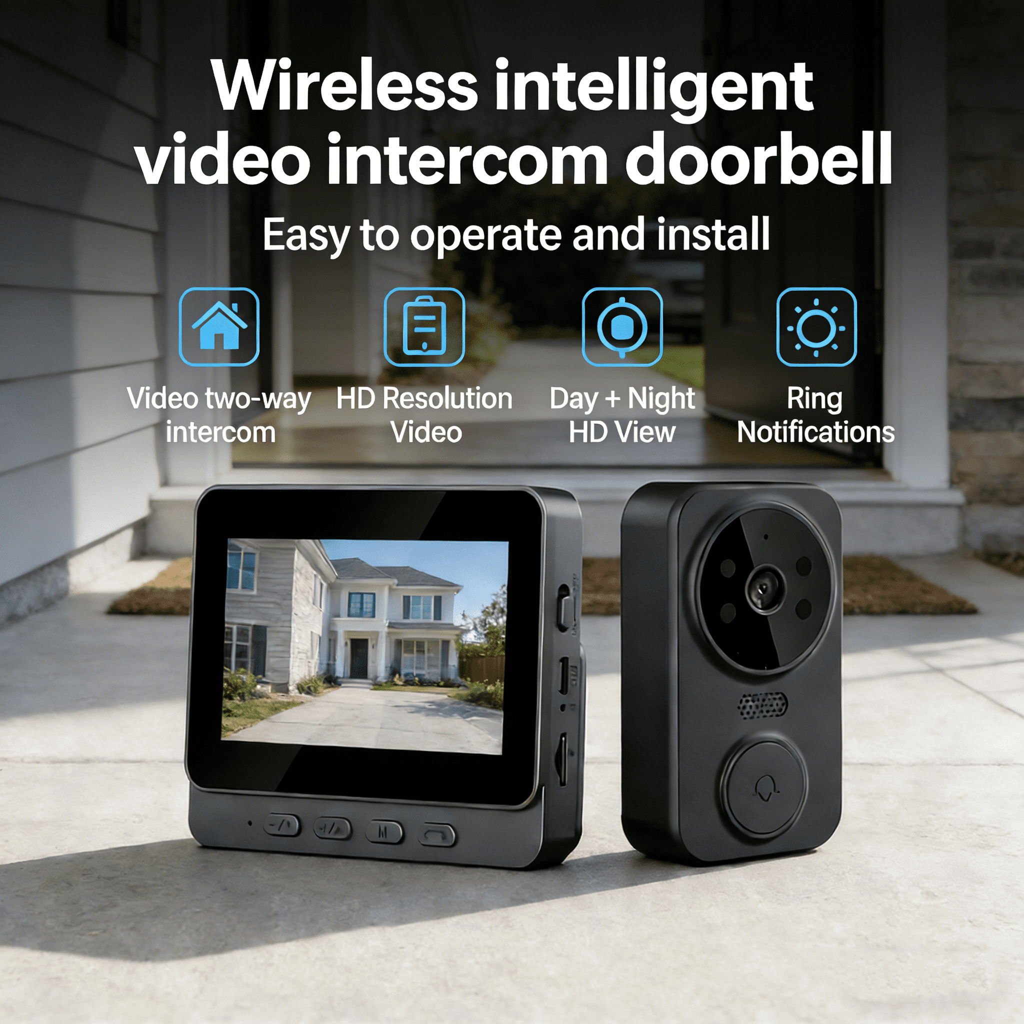 Wireless video smart doorbell: No WiFi/App needed. Features 4.3 ...