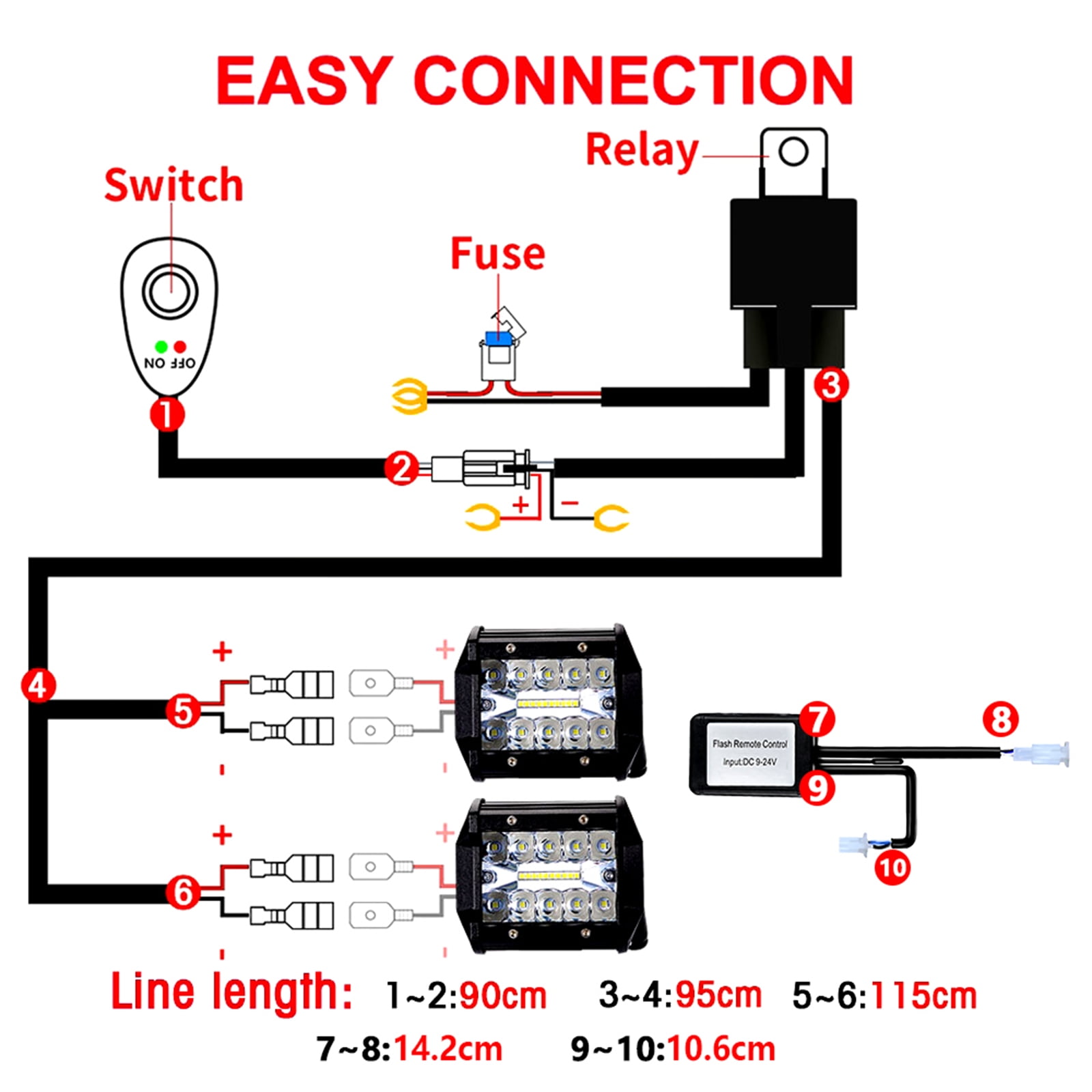 Wiring Harness,Led Harness Kit Remote Kit Car Work Kit 2 Leads Bar Fit ...