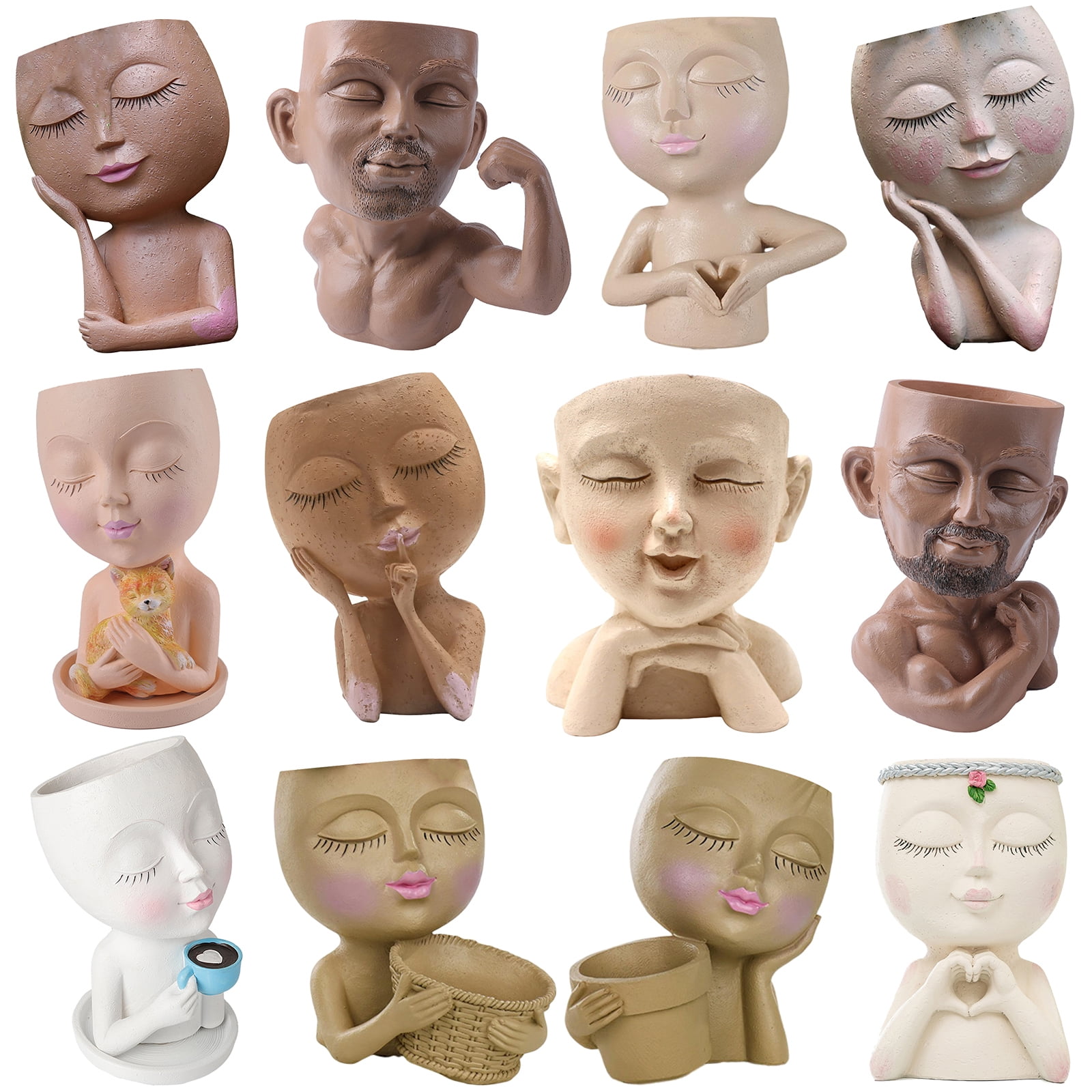 Wirlsweal Face Planter Pots Head Planter for Indoor Outdoor Plants with ...