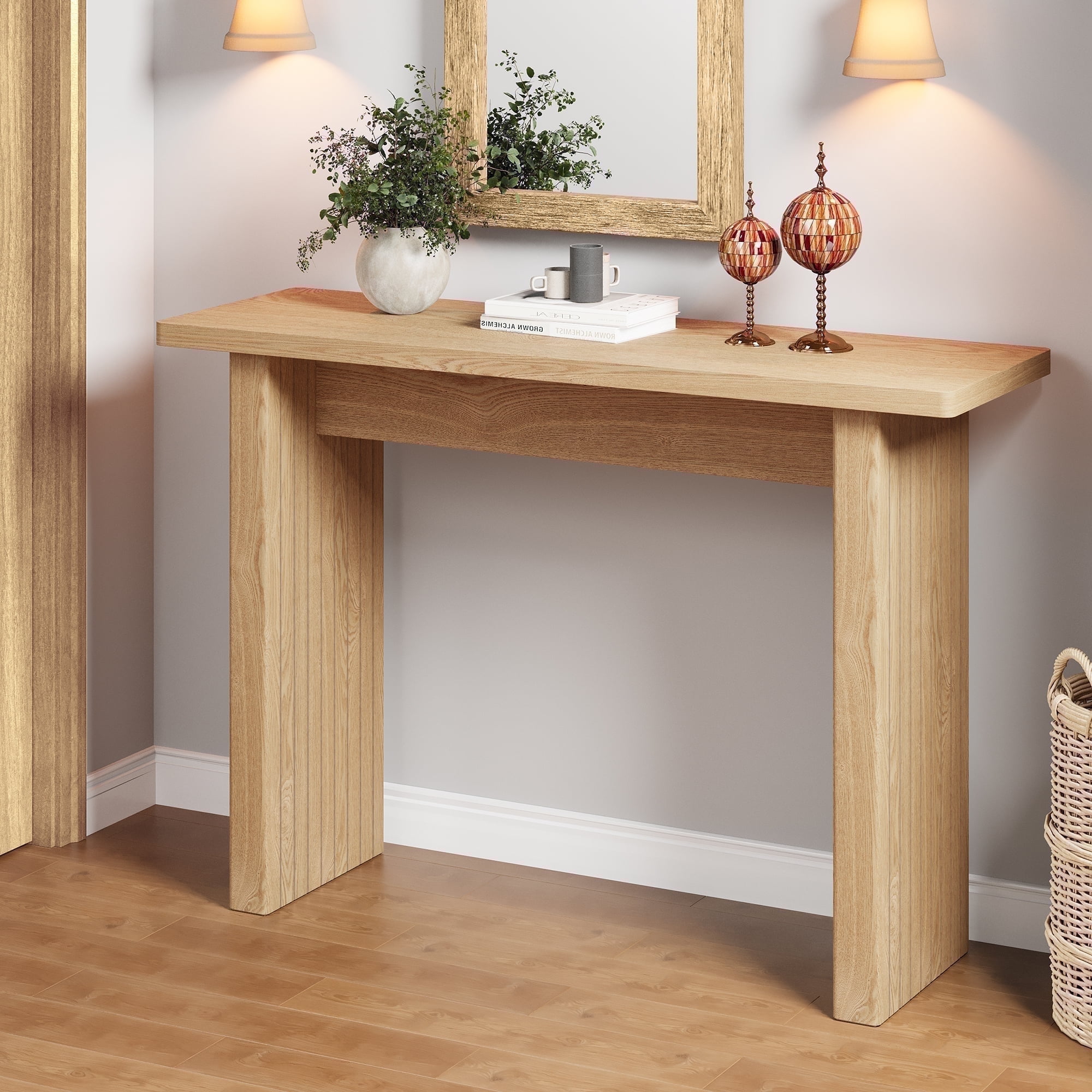Wirrytor 43-Inch Square Oak Console Table for Entryway, Classic Entryway Table, Tables Narrow ...