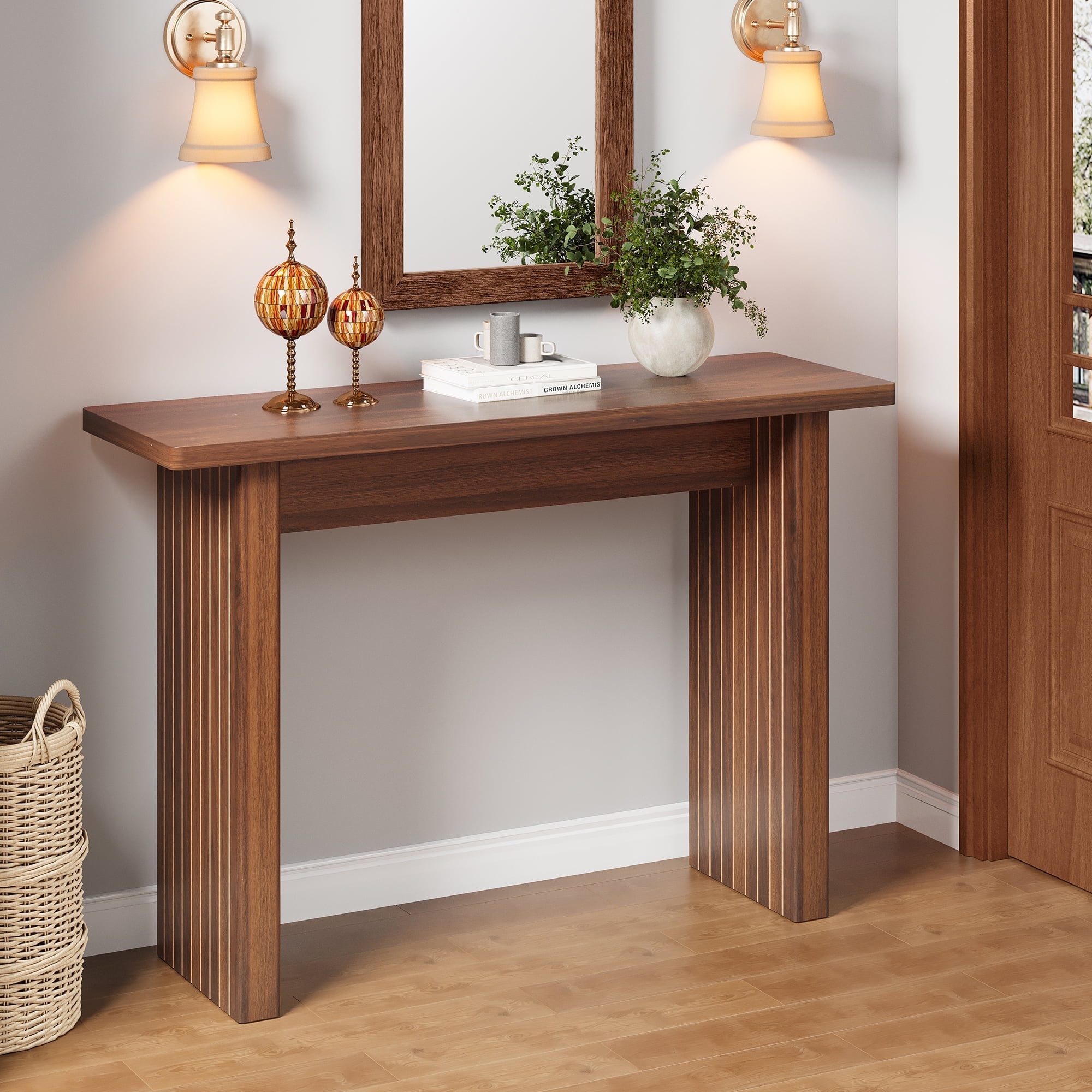 Wirrytor 43-Inch Square Walnut Console Table for Entryway, Farmhouse ...