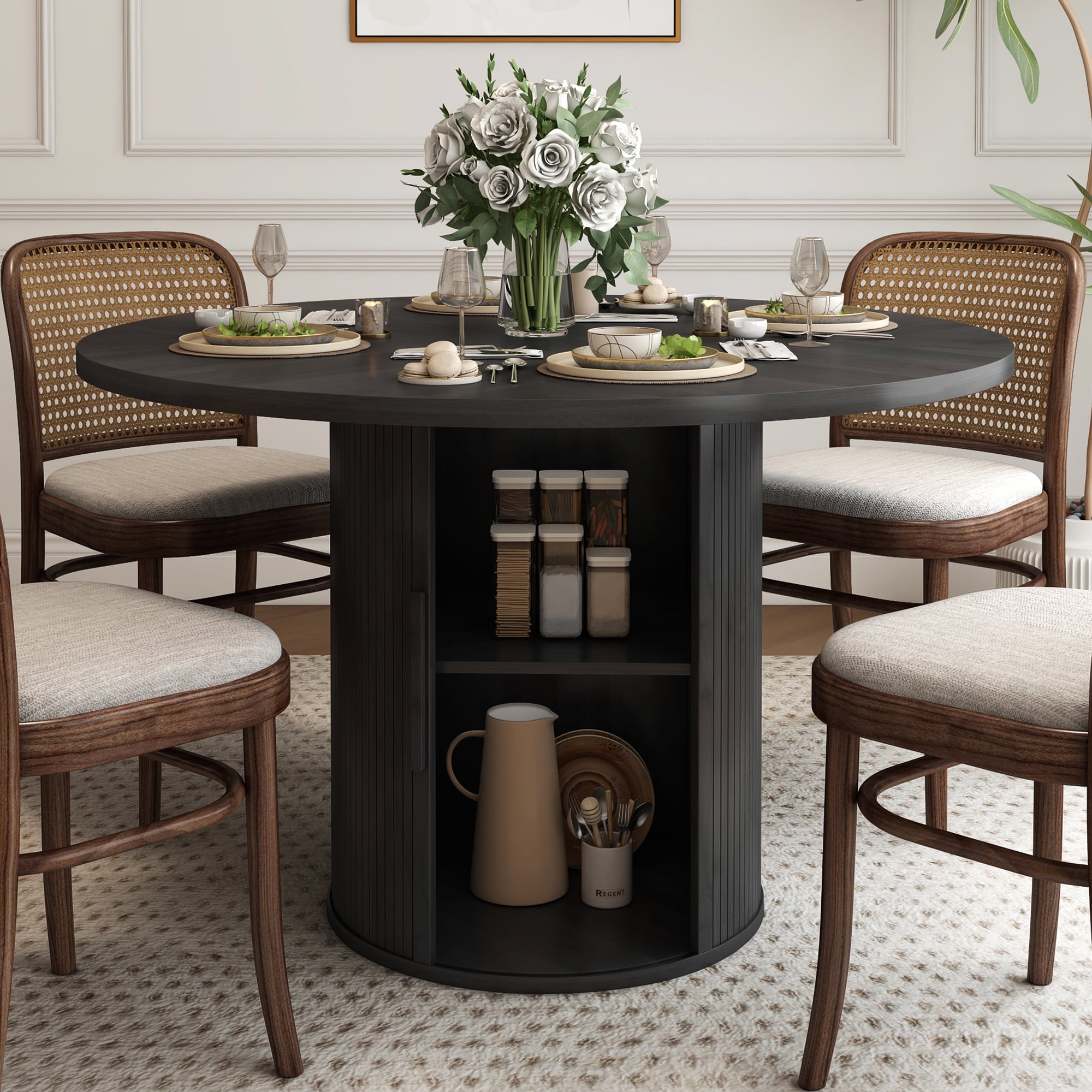 Wirrytor 47" Round Dining Table with Storage Cabinet, Modern Round ...