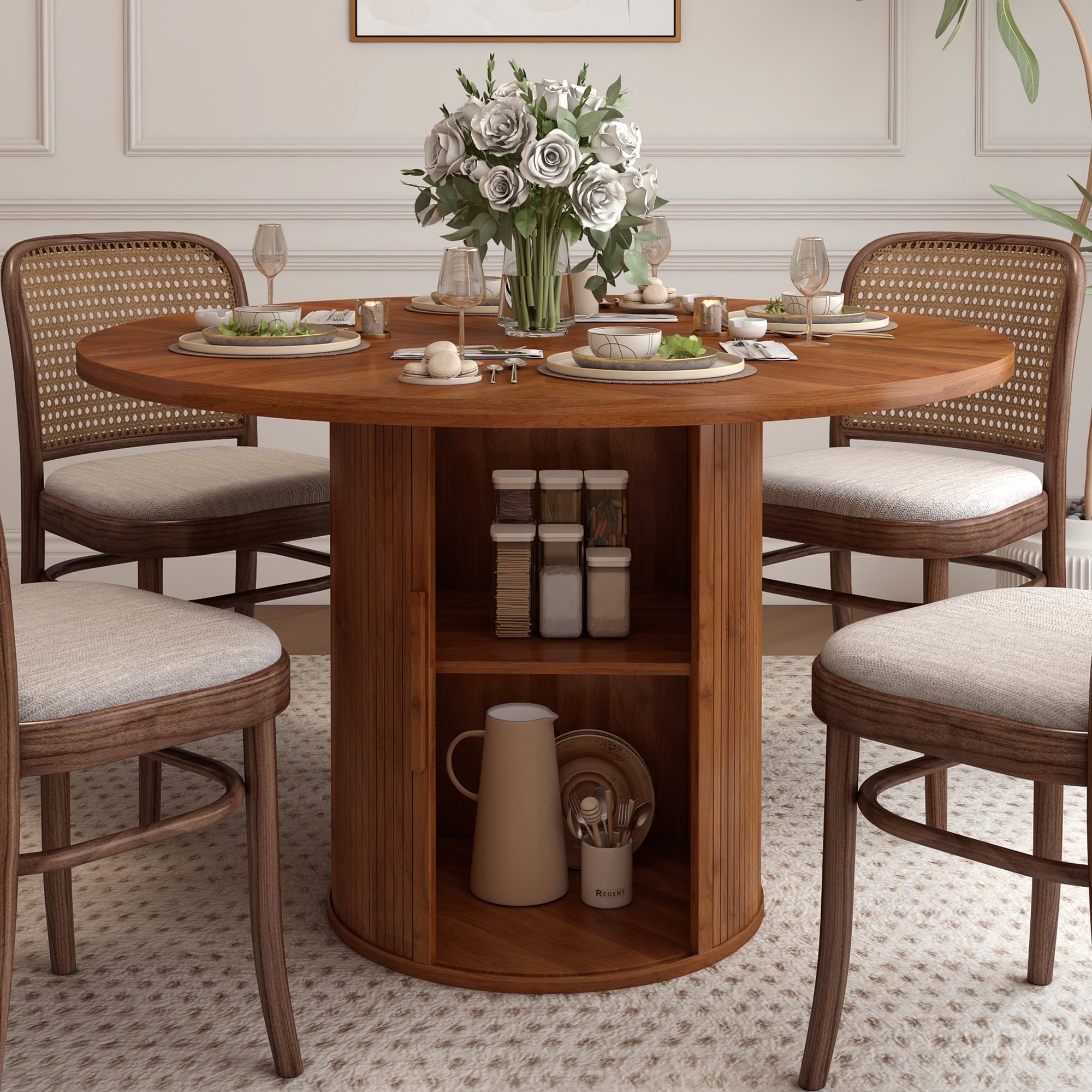 Wirrytor 47" Round Dining Table with Storage Cabinet, Modern Round ...